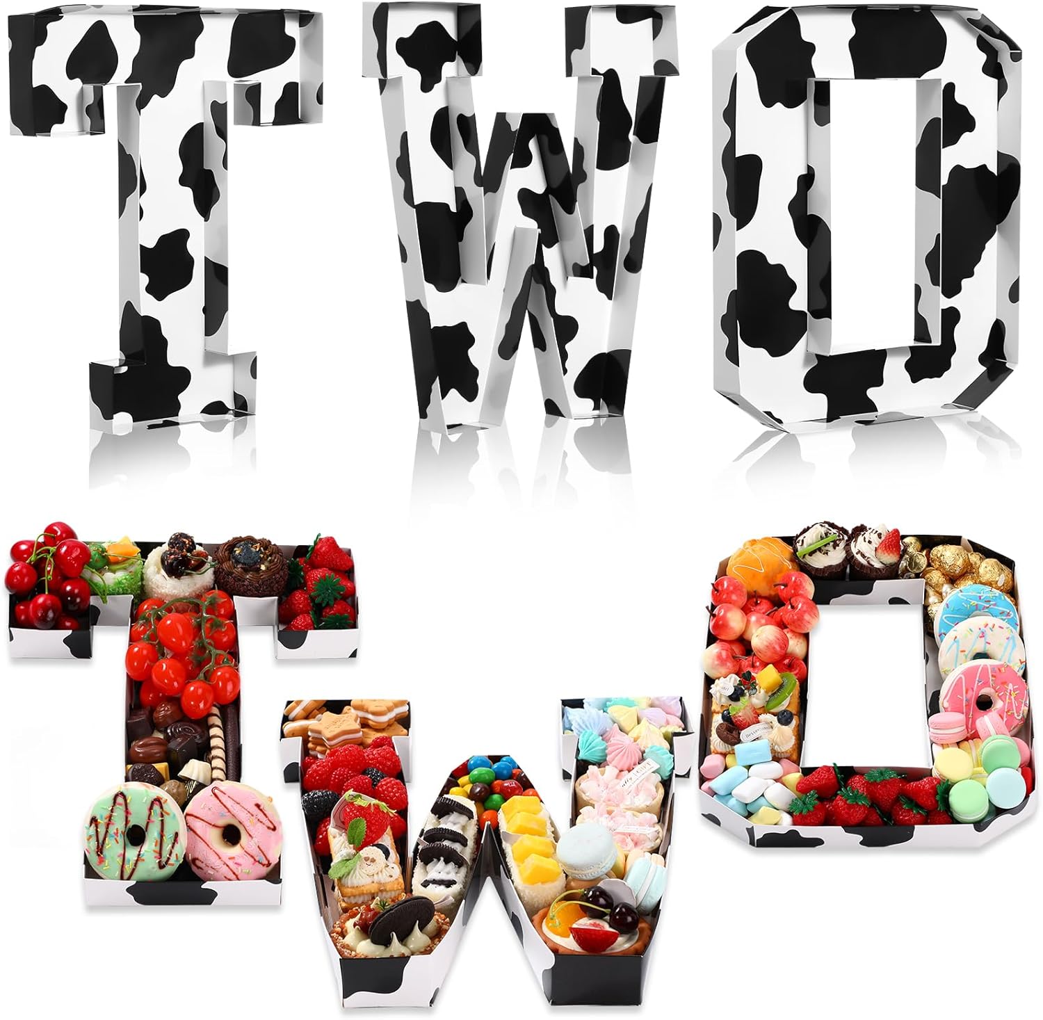 3 Pcs 13.7''h Cow Print Charcuterie Board TWO Letter Decorative Box for ...