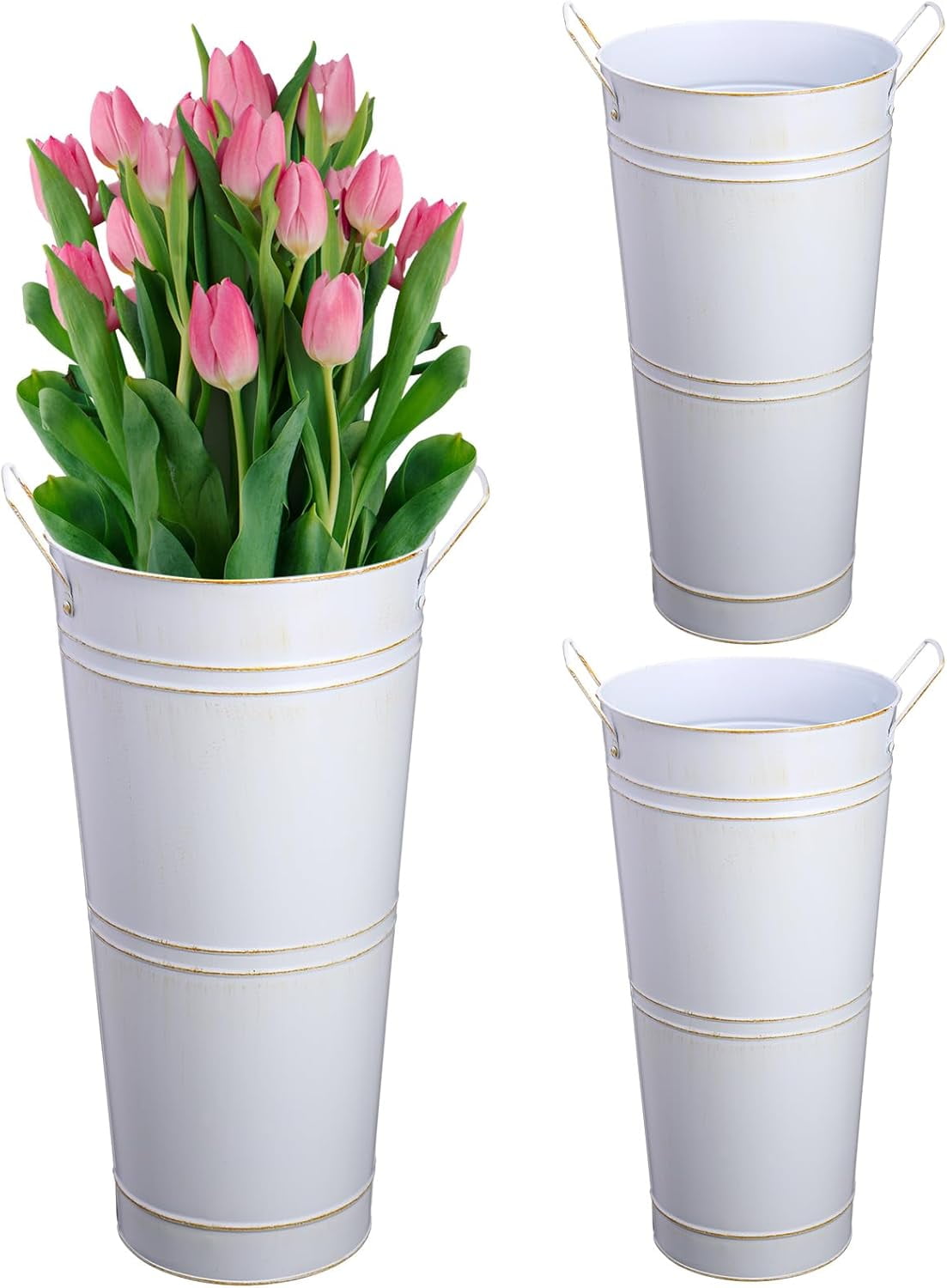3 Pcs 17.7" Wedding Galvanized Flower Bucket for Flower Bar Farmhouse ...