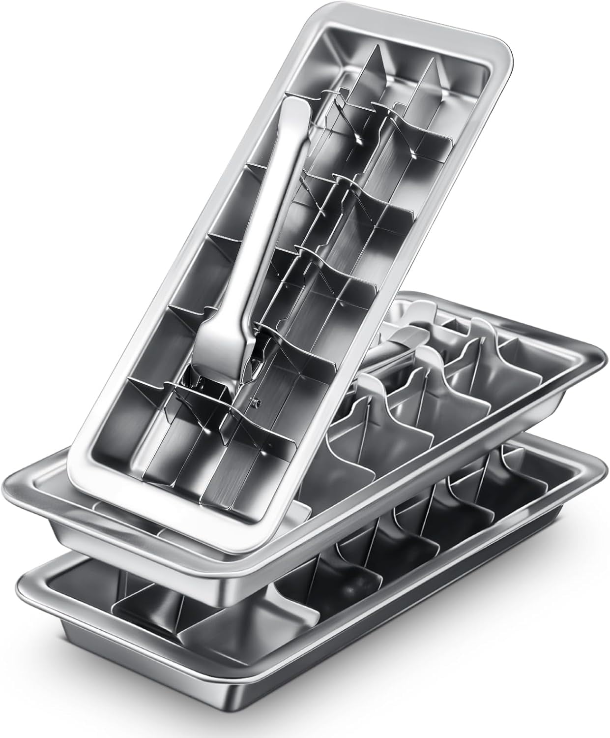 3 Pcs 18 Slot Stainless Steel Ice Cube Maker and Tray Ice Cube Tray for ...