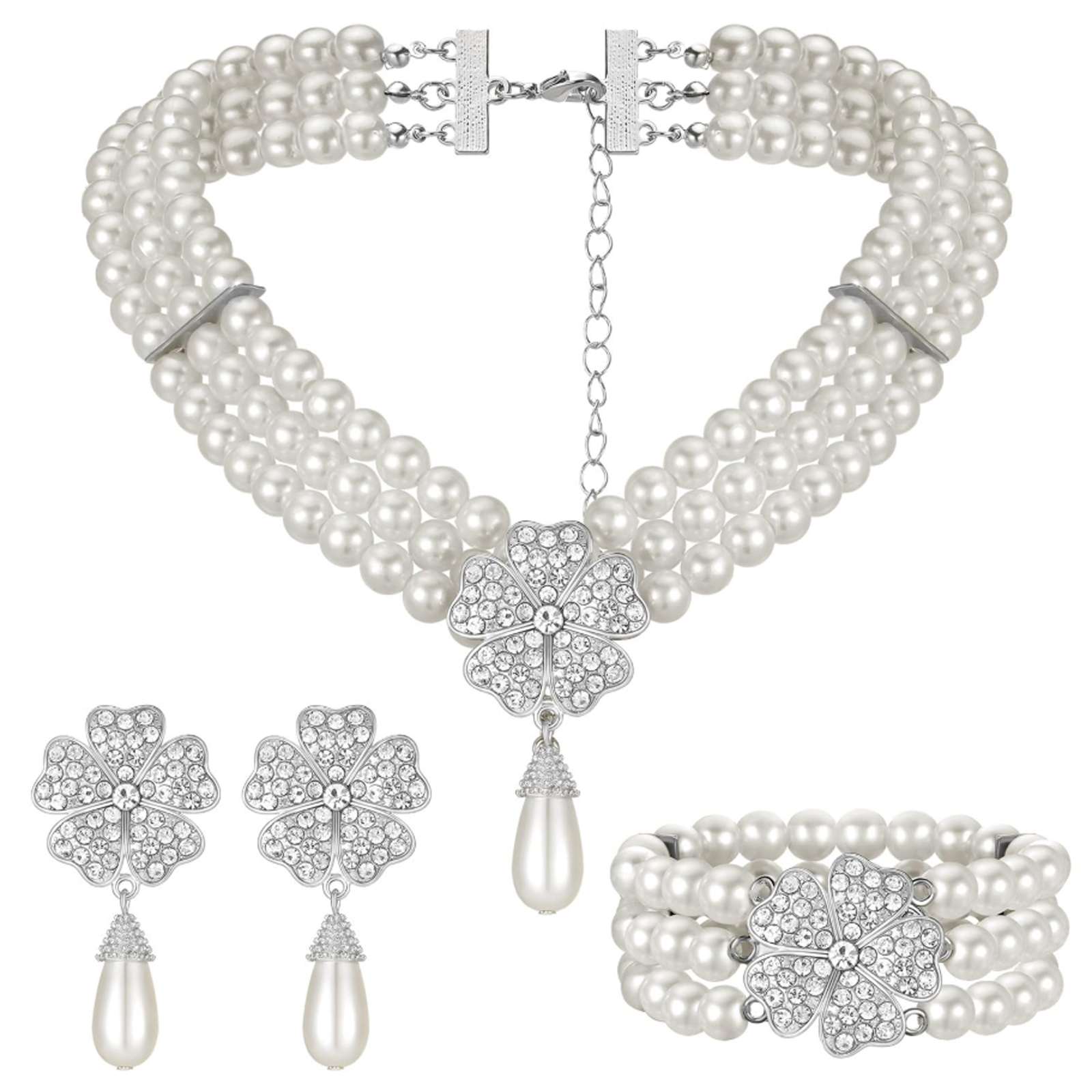 3 Pcs 1920s Pearl Jewelry Set Includes Vintage Flapper Earrings ...