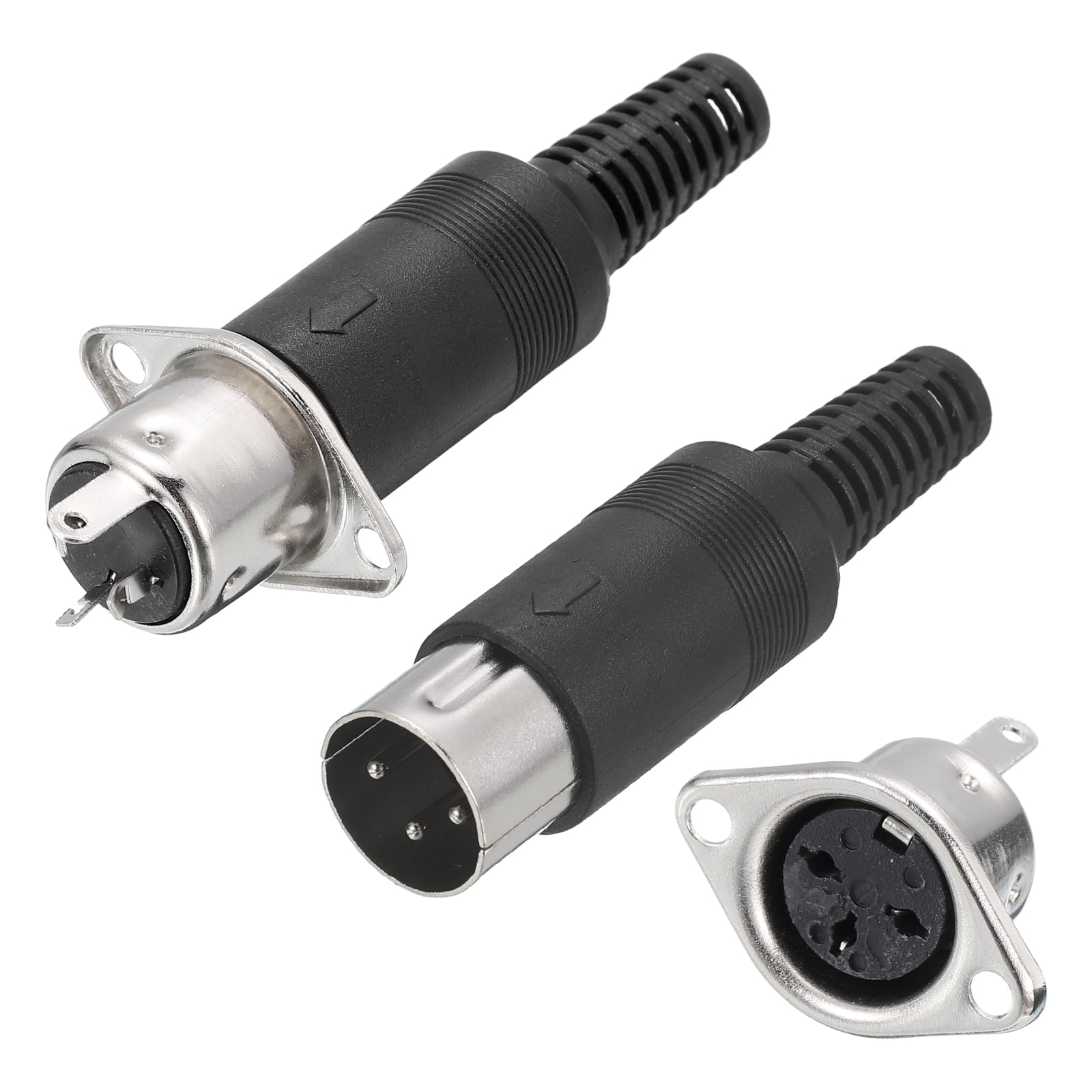 4 Pcs 3-Pin DIN Male Plug Connector+Female Adapter Recessed Socket ...