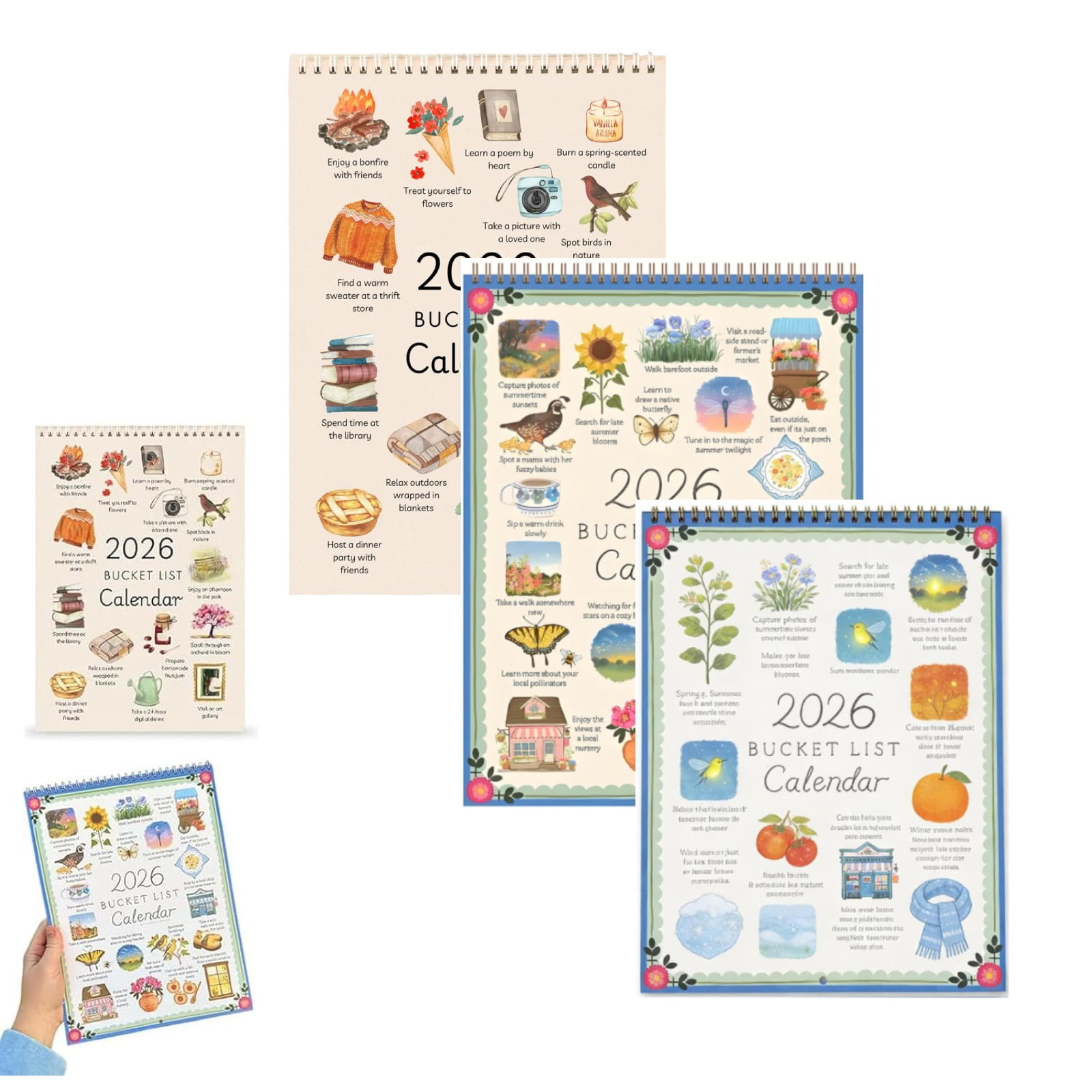 3 Pcs 2026 Bucket List Calendar, Art Watercolor Monthly Calendar ...