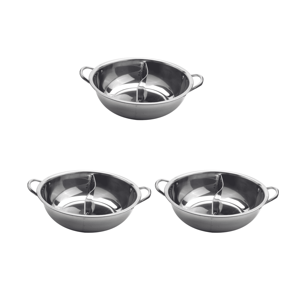 3 Pcs 28cm Hot Pot Twin Divided Stainless Steel Cookware Ruled ...