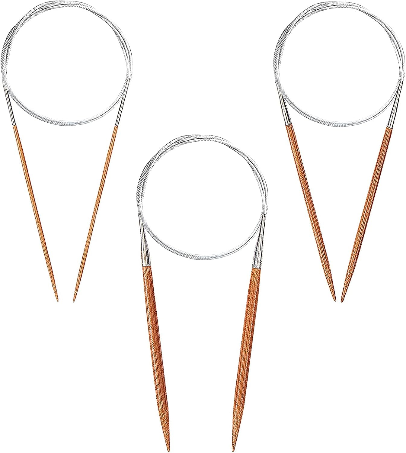 3 Pcs 3 Style Stainless Steel Wire Bamboo Circular Knitting Needles for ...