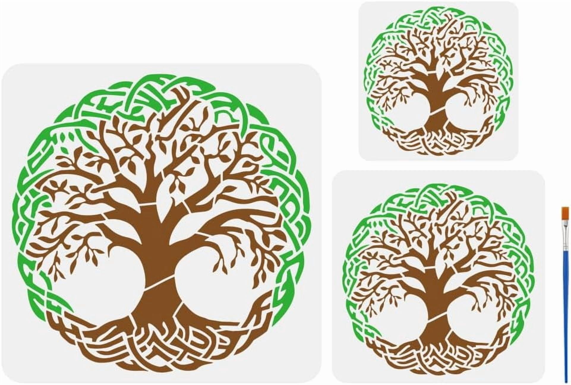 3 Pcs 3 Styles Tree of Life Painting Template with Brush Celtic Knot ...