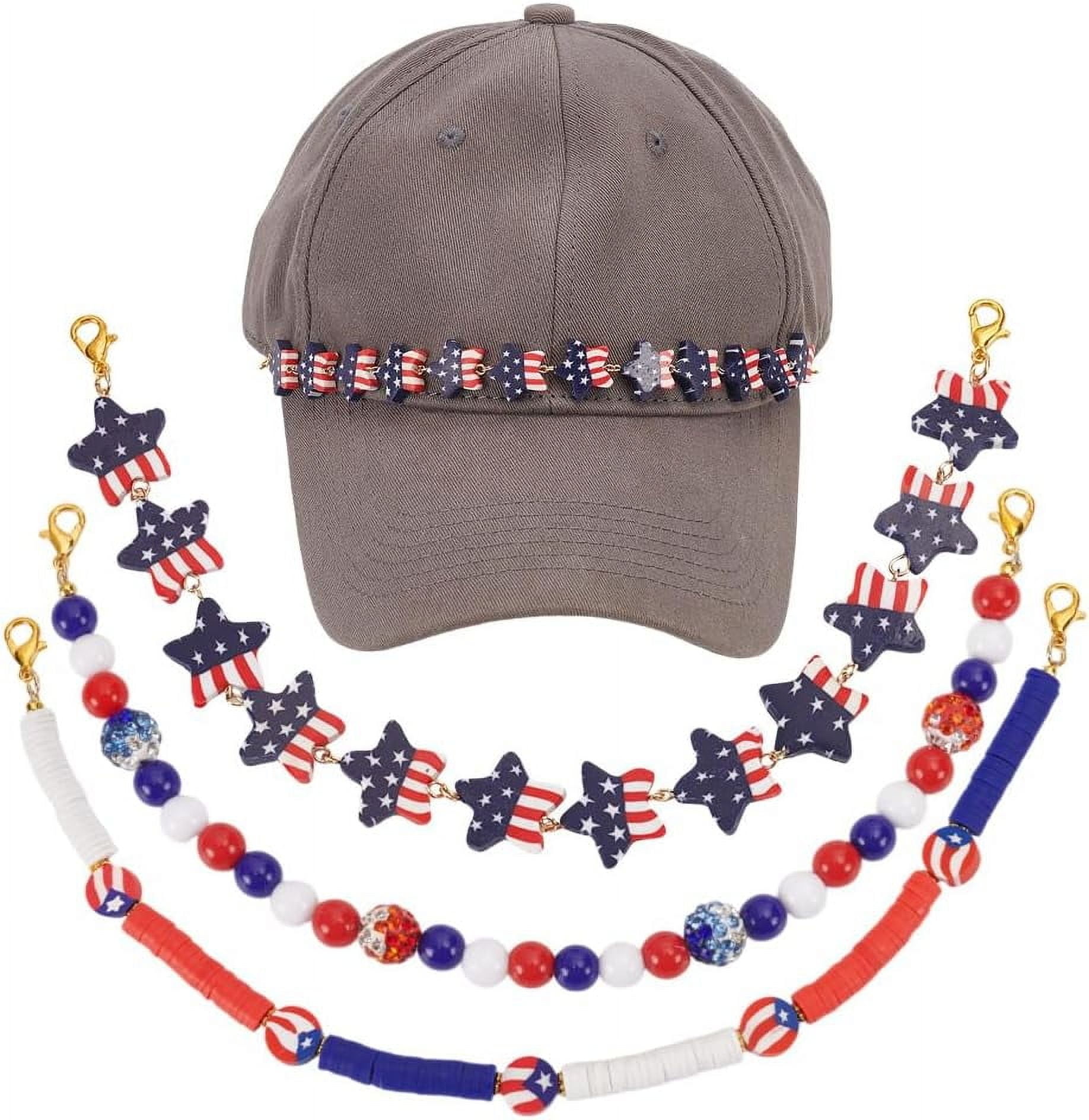 3 Pcs 3 Styles Trucker Hat Chains Beaded Chains American Flag Patriotic ...