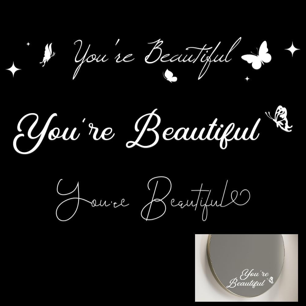 3 Pcs 3 Styles You're Beautiful Mirror Stickers Inspirational Quote ...