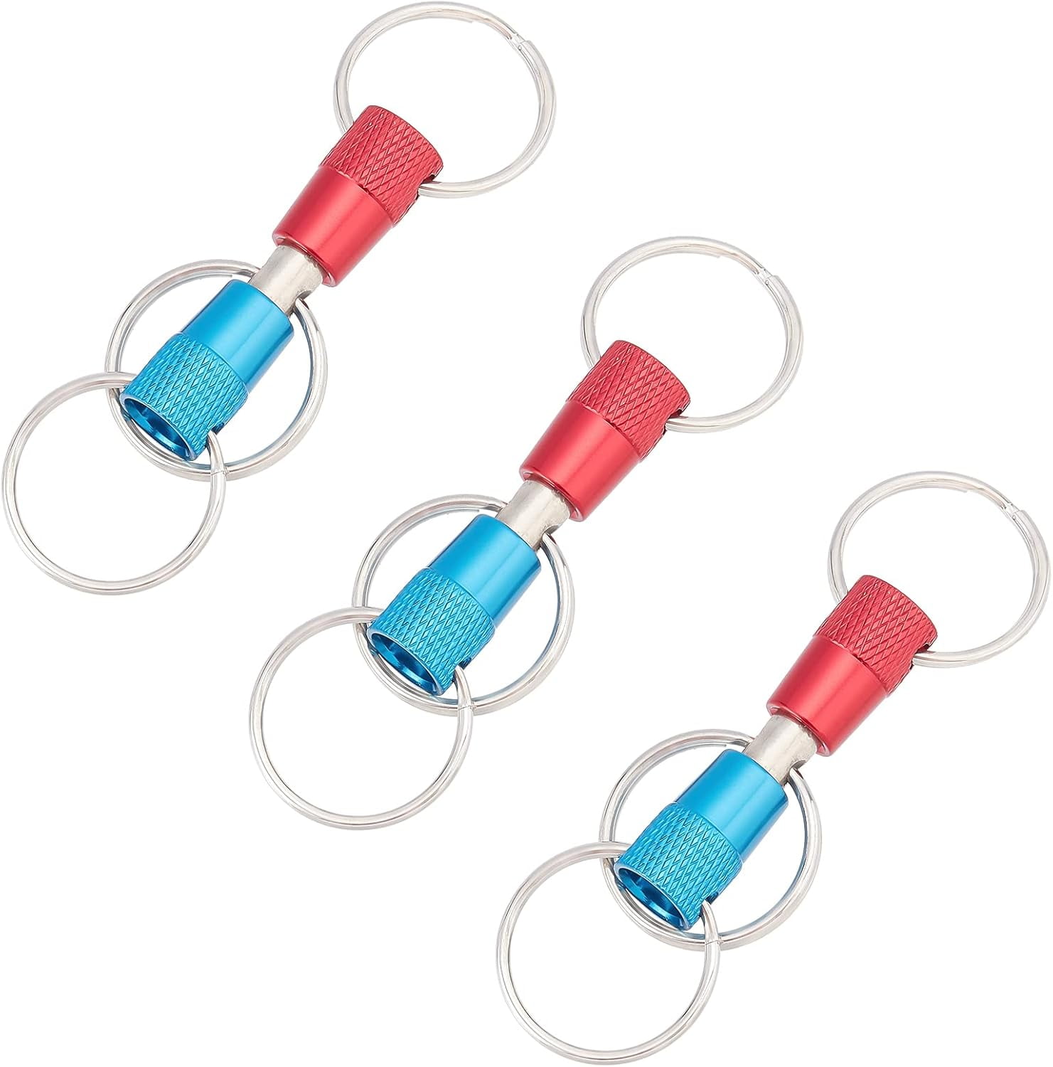 3 Pcs 3-Way Pull Apart Keychain Blue and Red Quick Release Keychain ...