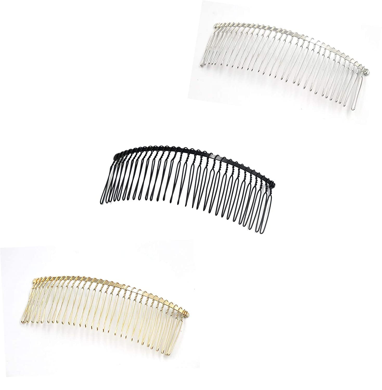 3 Pcs 30 Teeth Hair Side Comb Metal Black Gold Silver Vintage Wire ...