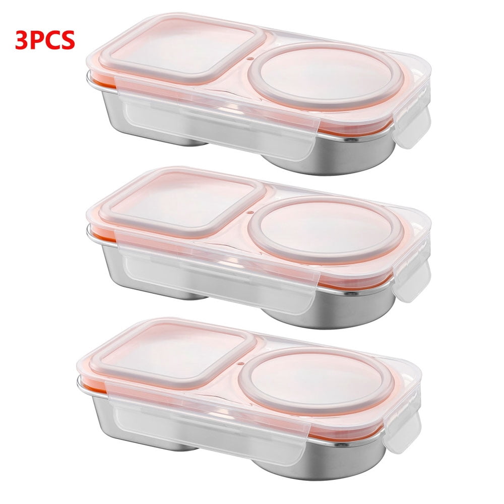 3 Pcs 304 Stainless Steel Snack Containers with Lids, 2-Compartment ...