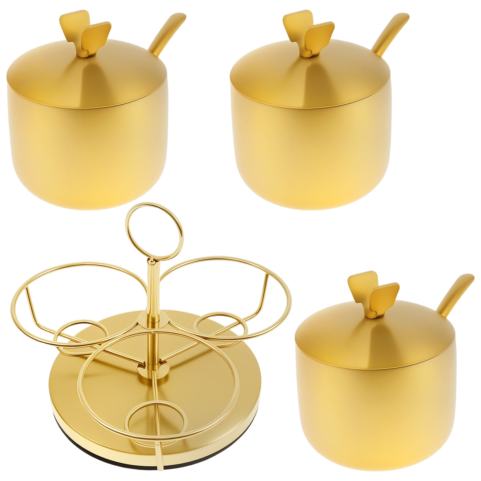 3 Pcs 304 Stainless Steel Sugar Container with Lid and Spoon Gold Sugar ...