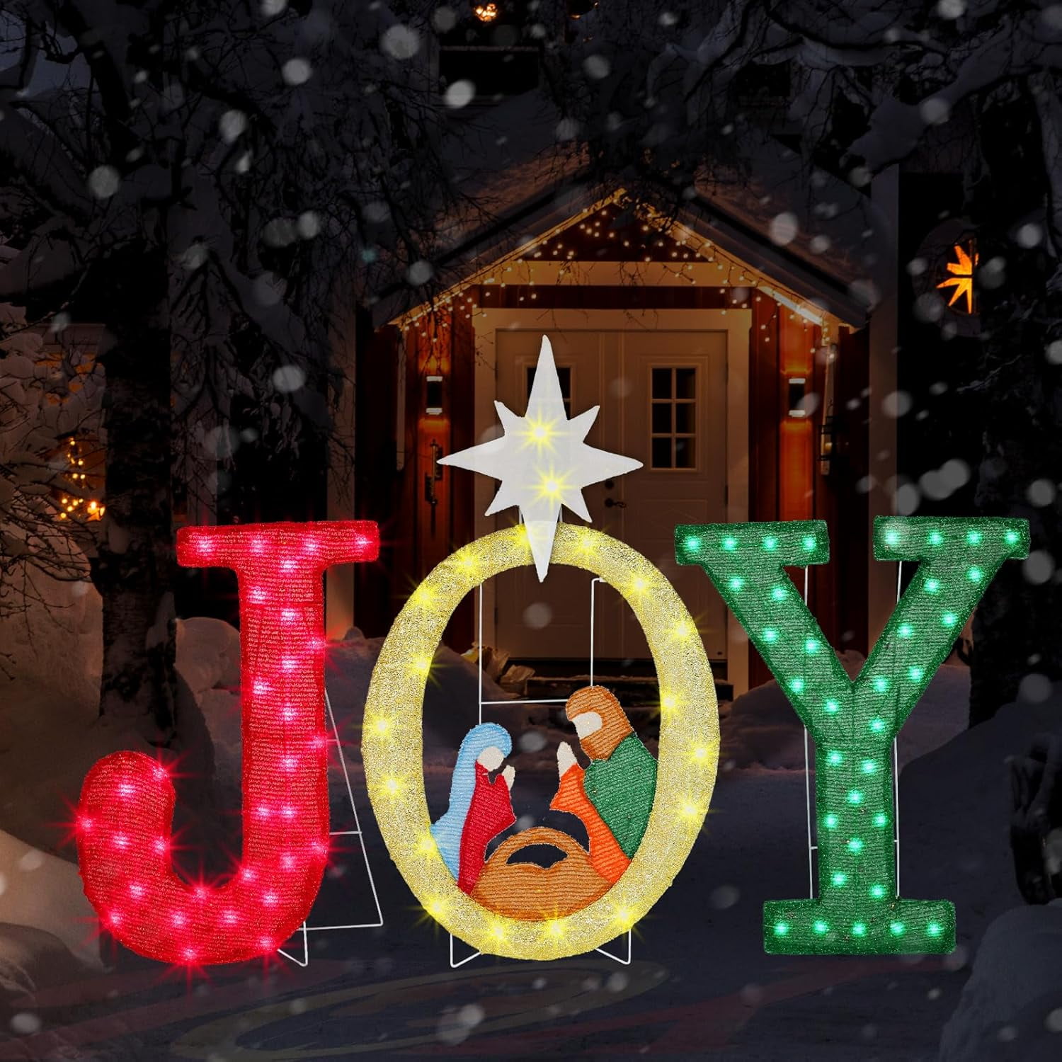 3 Pcs 35 Inch Outdoor Joy Christmas Nativity Scene Decorations with 110 ...