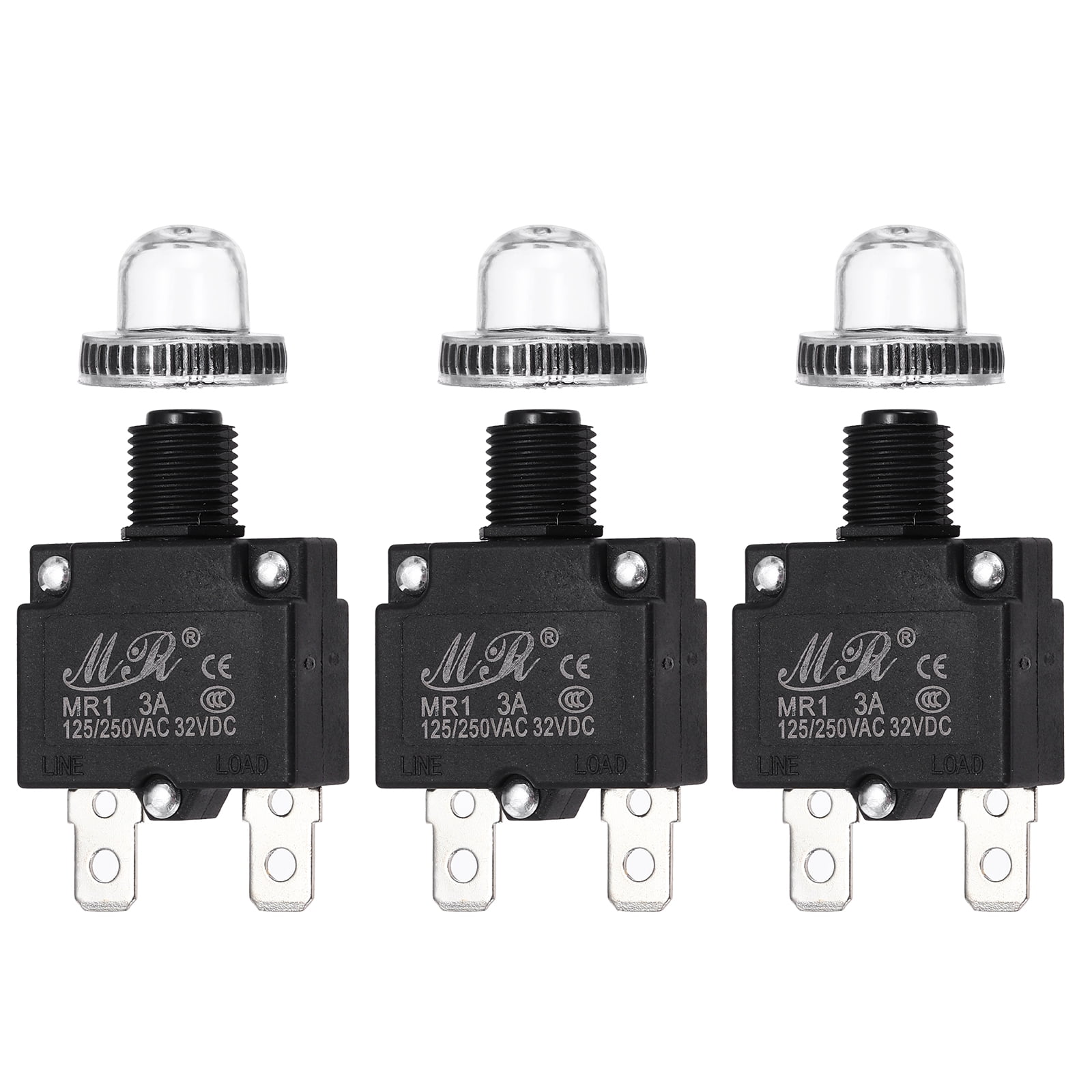 3 Pcs 3Amp Push Button Circuit Breaker,125/250V AC 32V DC with ...