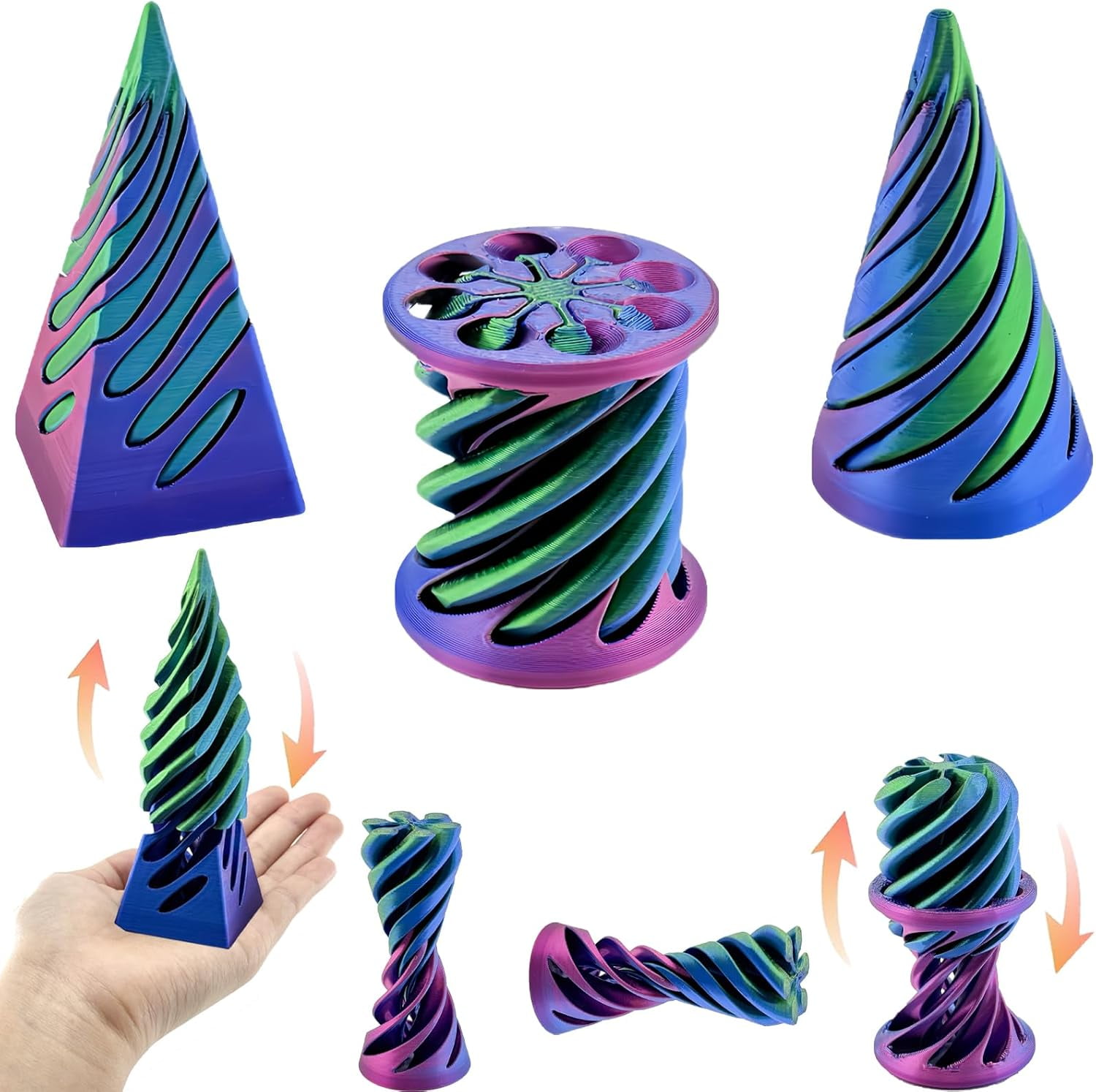 3 Pcs 3D Printed Impossible Cone - Spiral Cone Fidget Toy, Impossible Pyramid Passthrough Toy ...