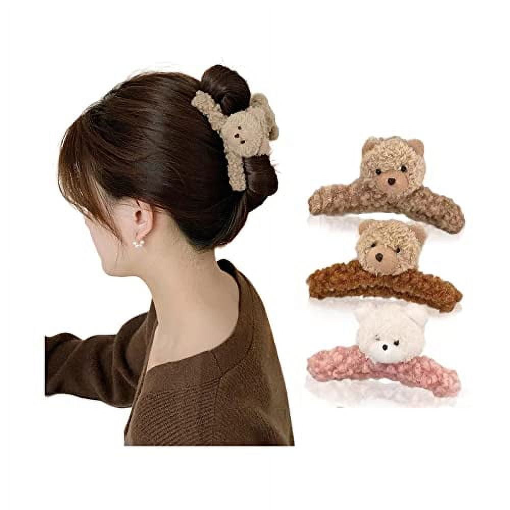 3 Pcs 4.72 Inch Large Hair Claw Clips Cute Fluffy Plush Bear Hair Catch ...