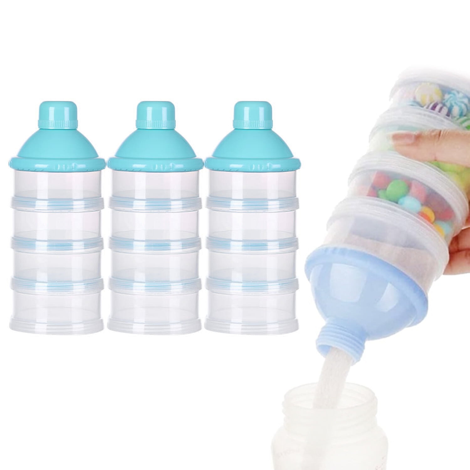 3 Pcs 4 Layers Baby Stackable Formula Dispenser Portable Milk Powder ...