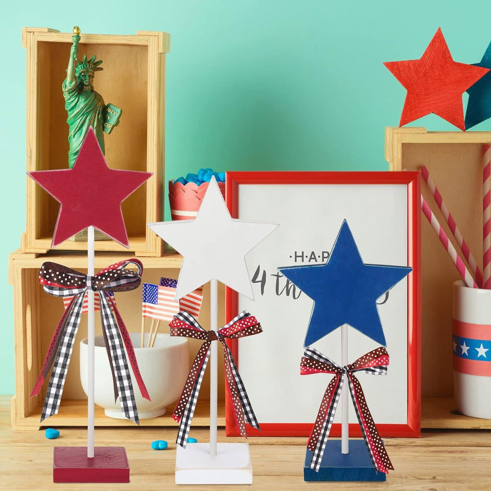 3 Pcs 4th of July Stars Decoration Patriotic Centerpieces Wooden ...