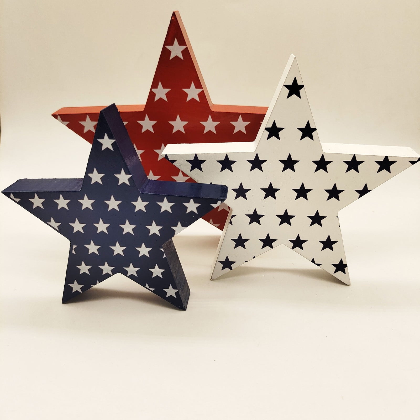 3 Pcs 4th of July Wooden Stars Signs Star Tiered Tray Decor Red Blue ...