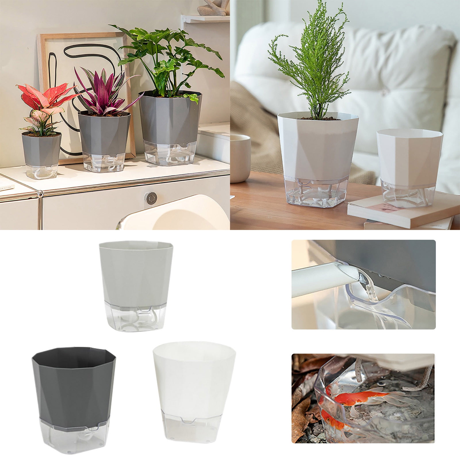 3 Pcs 5.3 Inch Self Watering Pots Modern Pots with Absorbent Rope and ...
