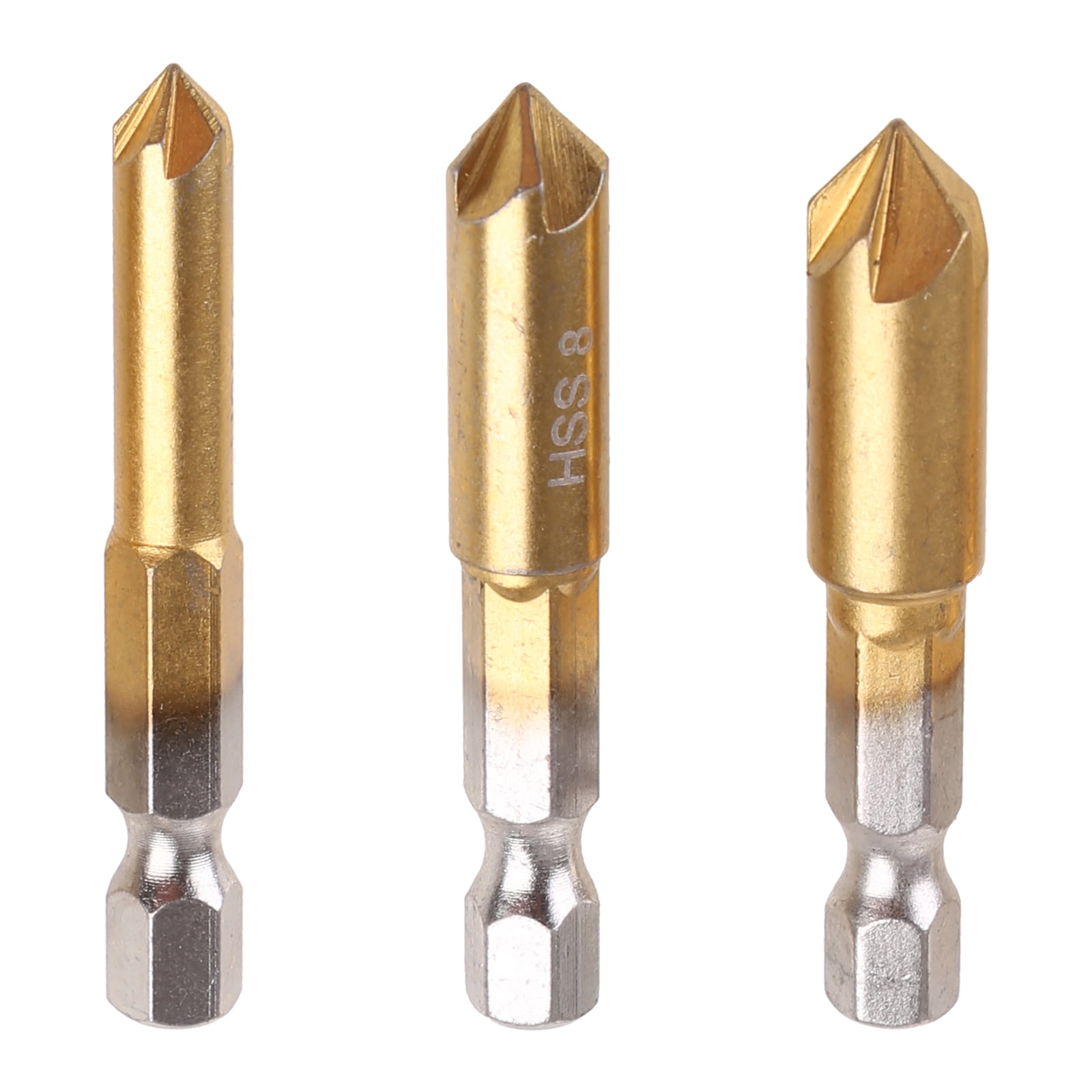 3 Pcs 5 Flutes HSS Industrial Countersink Drill Bit Set Bit 1/4 in Hex ...
