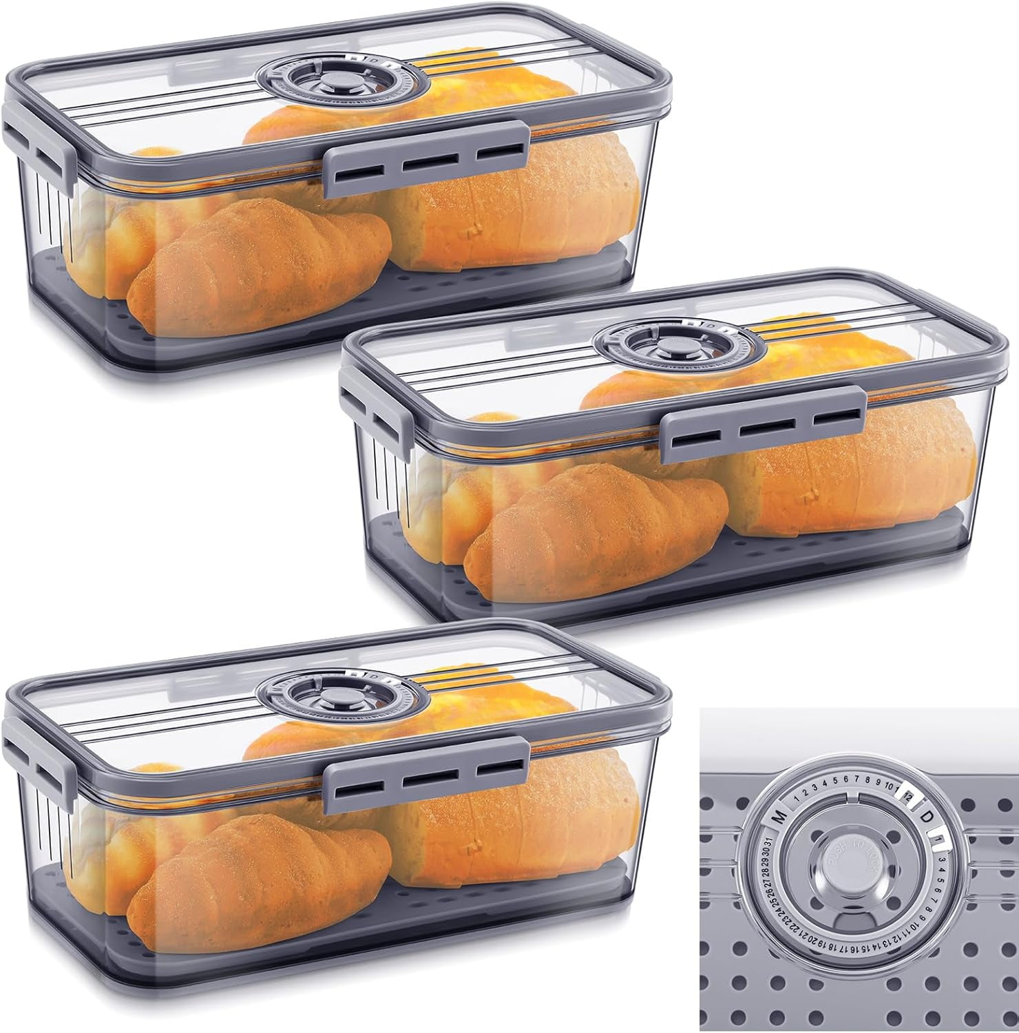 3 Pcs 6.2 l Bread Boxes with Timer for Kitchen Counter with Lid ...