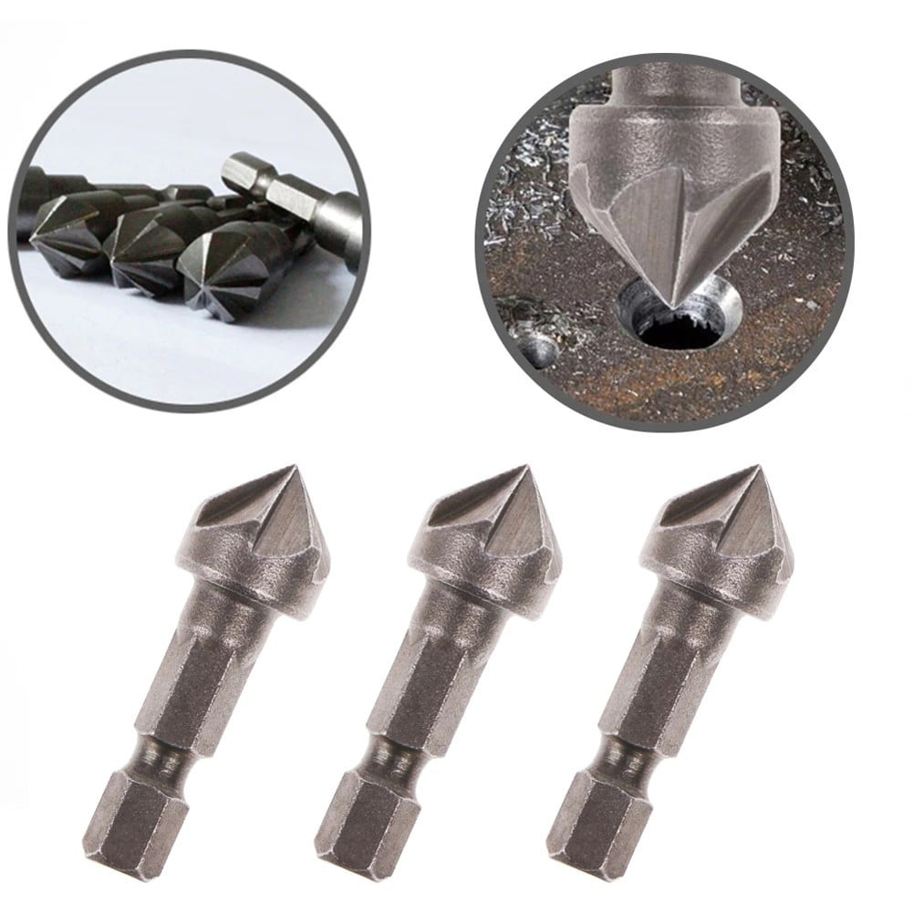 3 Pcs 6 Flute Hex handle HCS Countersink Chamfering Drill Bits Chamfer ...