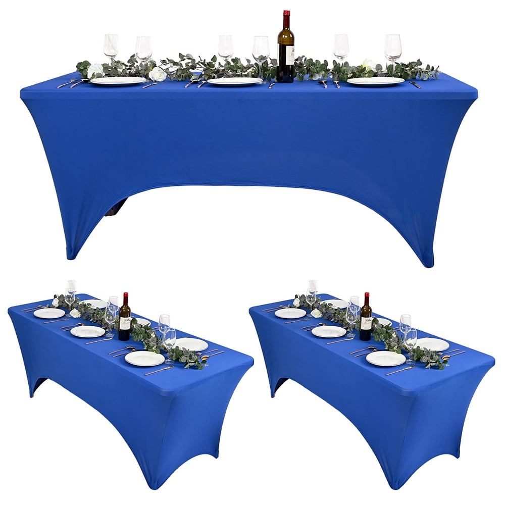3 Pcs 6 Ft Blue Stretch Spandex Table Cover, Rectangular Stretchable ...