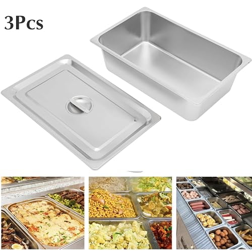 3 Pcs-6 Inch Deep Steam Table Pans with Lid, Full Size Stainless Steel ...