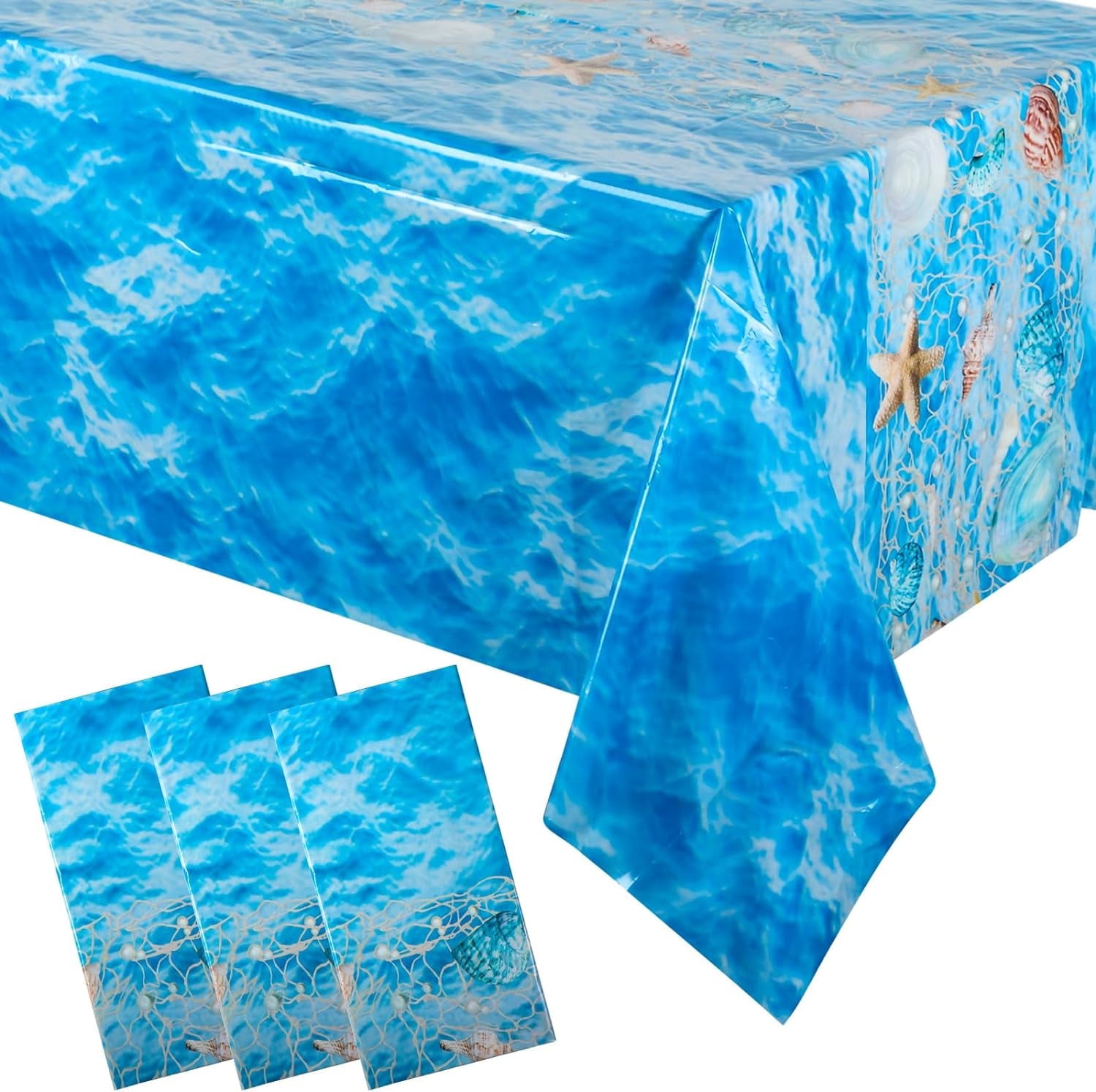 3 Pcs 6 Pcs Mermaid Birthday Party Favors Tablecloth Starfish Seashell ...