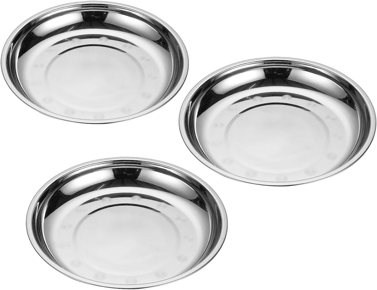 3 Pcs 7 Inch Circular Trinket Tray, Silver Stainless Steel, Flat Bottom ...