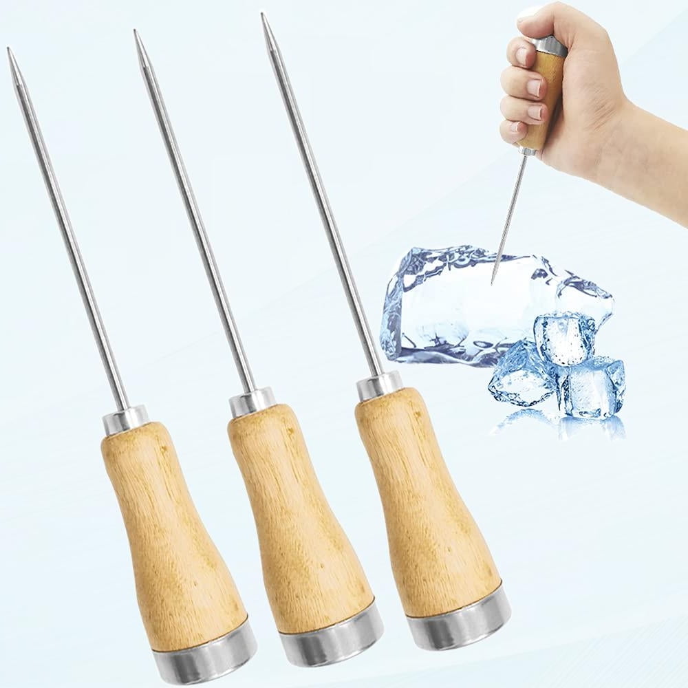3 Pcs 8.5 Inch Ice Pick, Stainless Steel Ice Pick with Wooden Handle ...