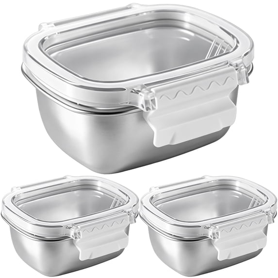 3 Pcs 8.5 oz Stainless Steel Container with Lids, 4.6 x 3.7 in Small ...