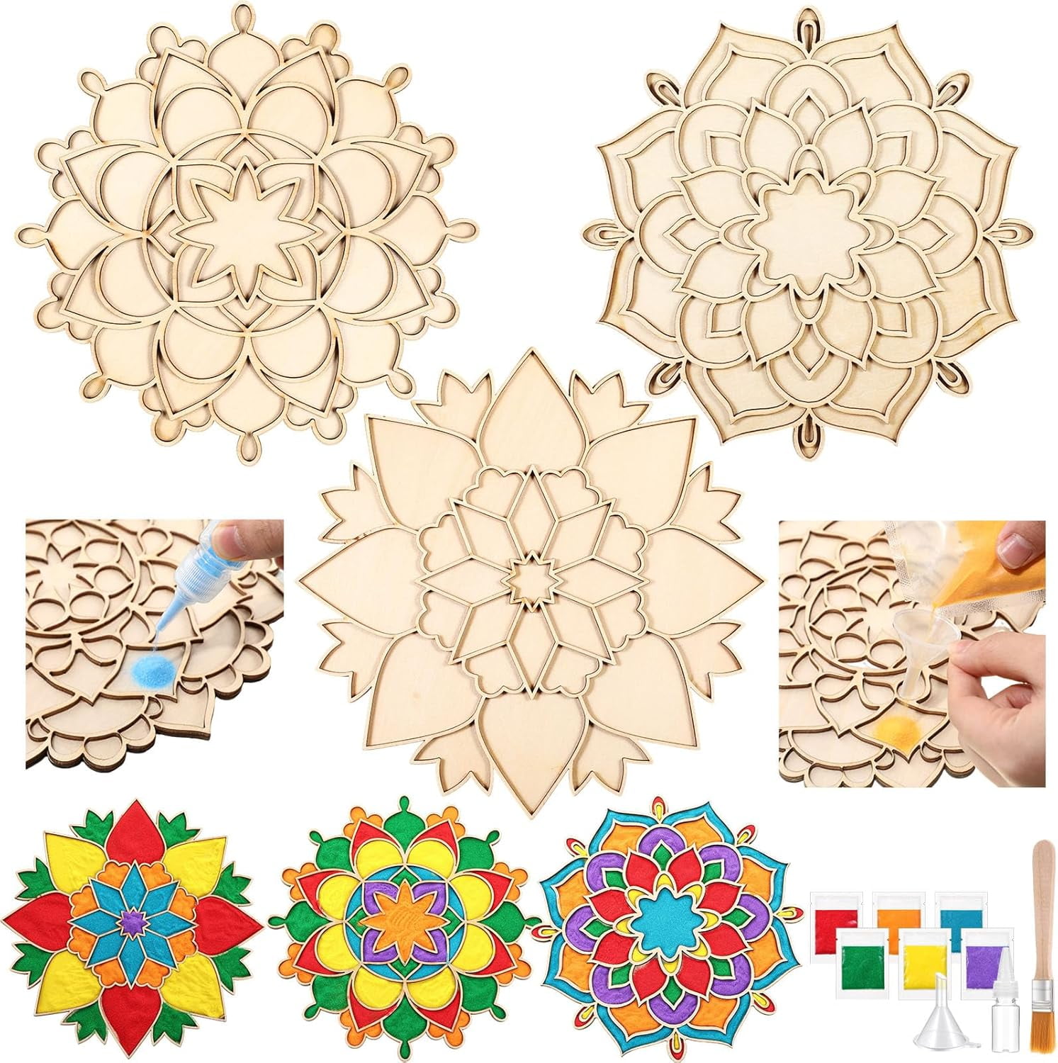 3 Pcs 9 Inch Diwali Mandala Sand Art set Reusable Rangoli Mats with ...