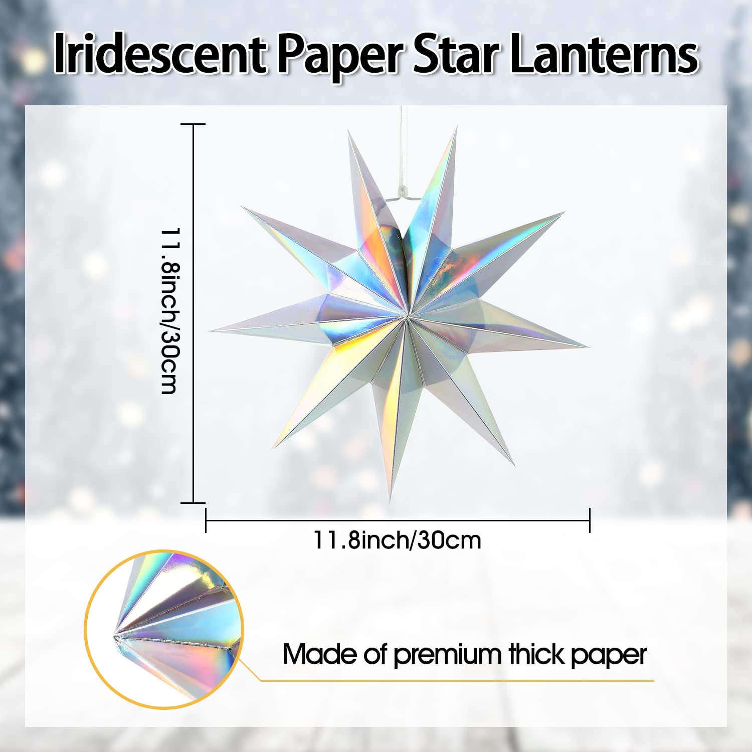 3 Pcs 9-Pointed White Paper Star Lanterns, 12 Inch Hanging Lampshade ...
