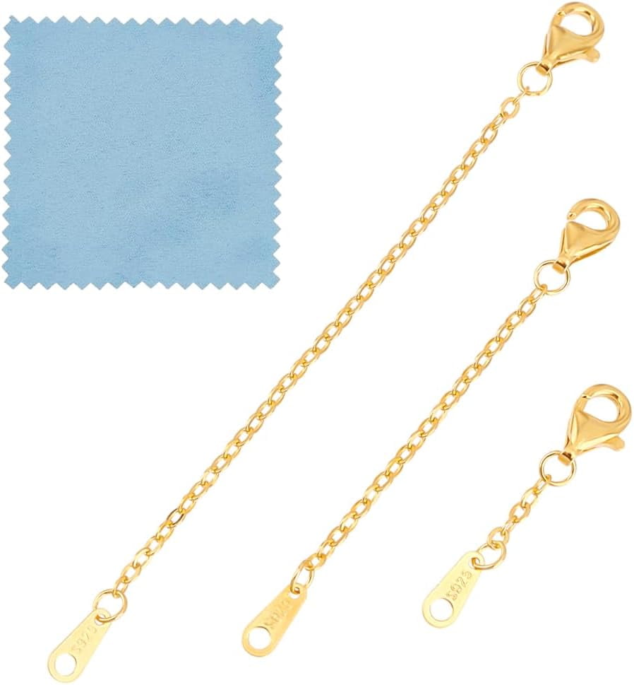 3 Pcs 925 Sterling Silver Necklace Extenders 1 2 3 inches Chain ...