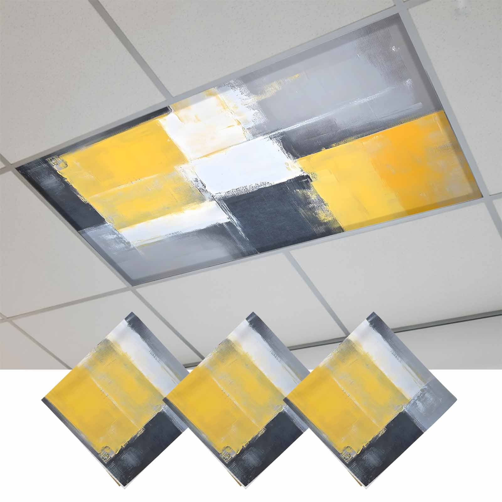 3 Pcs Abstract Black Yellow Gray Fluorescent Light Covers Oil Painting ...
