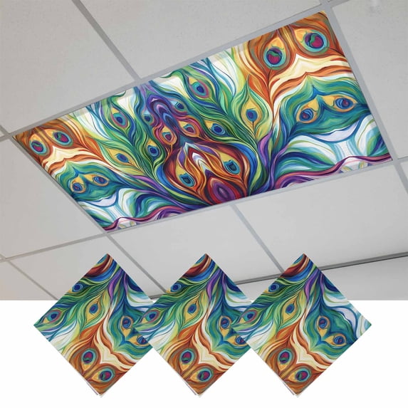 3 Pcs Abstract Peacock Feathers Fluorescent Light Covers Colorful Oil ...