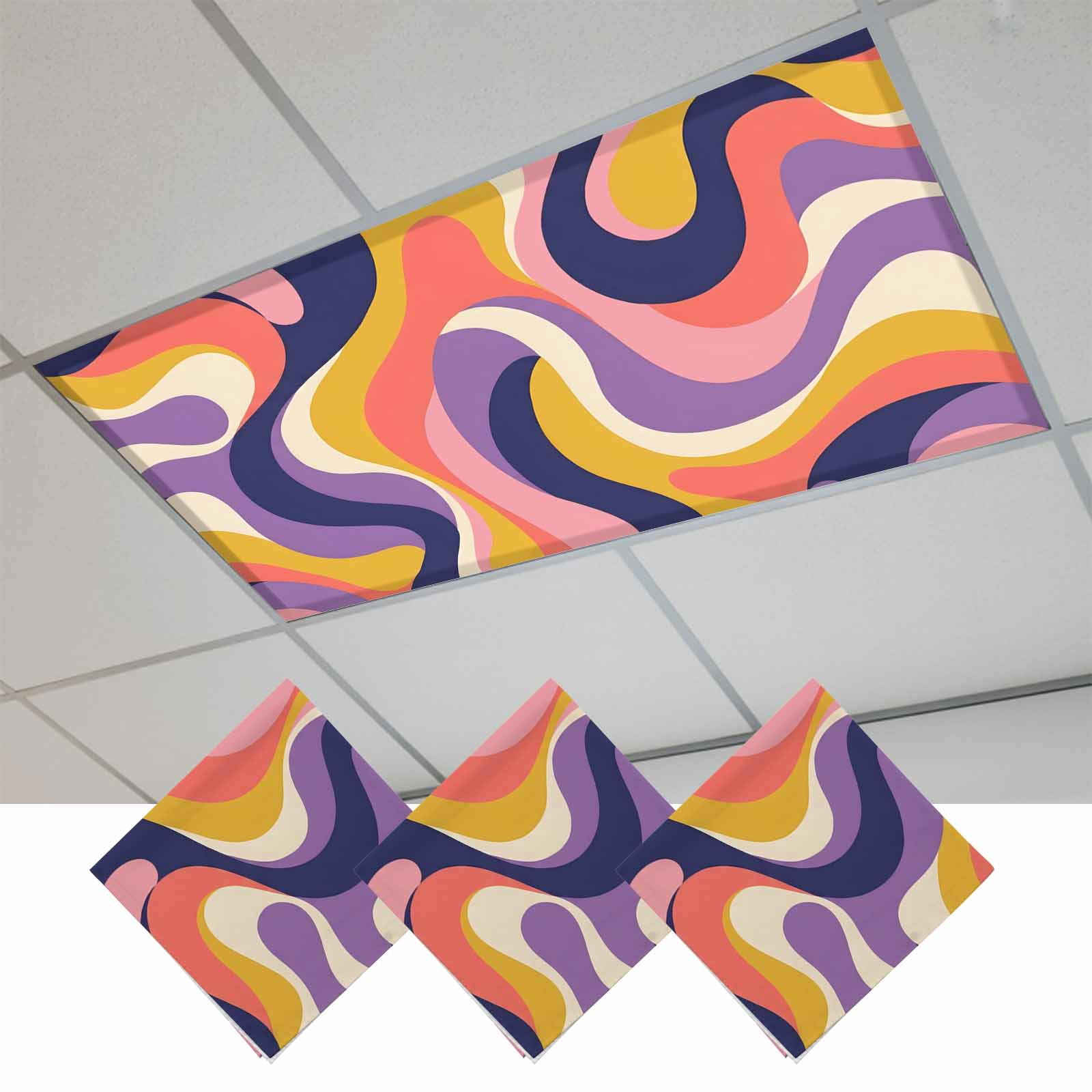 3 Pcs Abstract Striped Fluorescent Light Covers Purple Yellow Pink ...