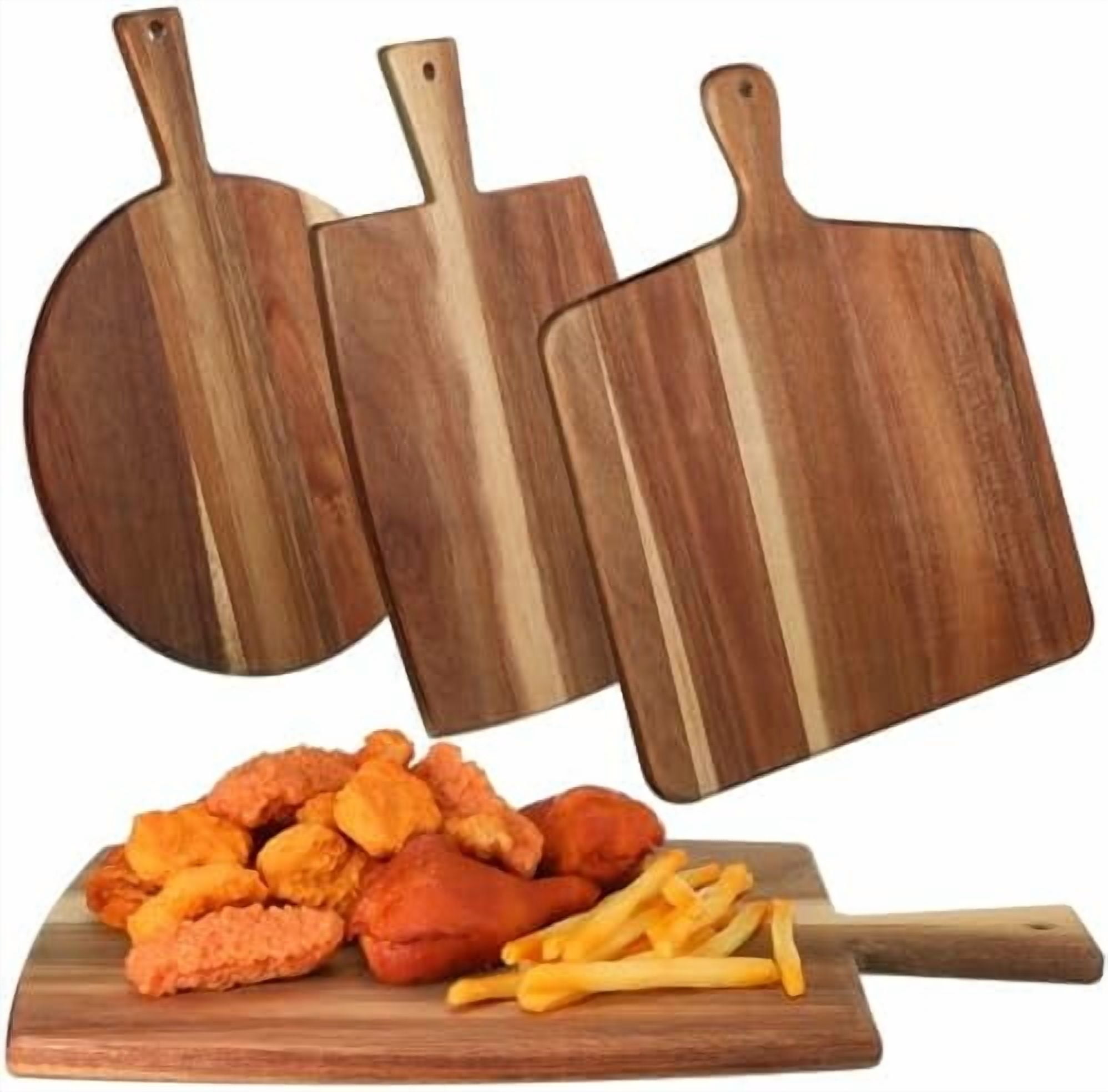 3 Pcs Acacia Wood Cutting Board Set with Handle for Charcuterie Cheese ...