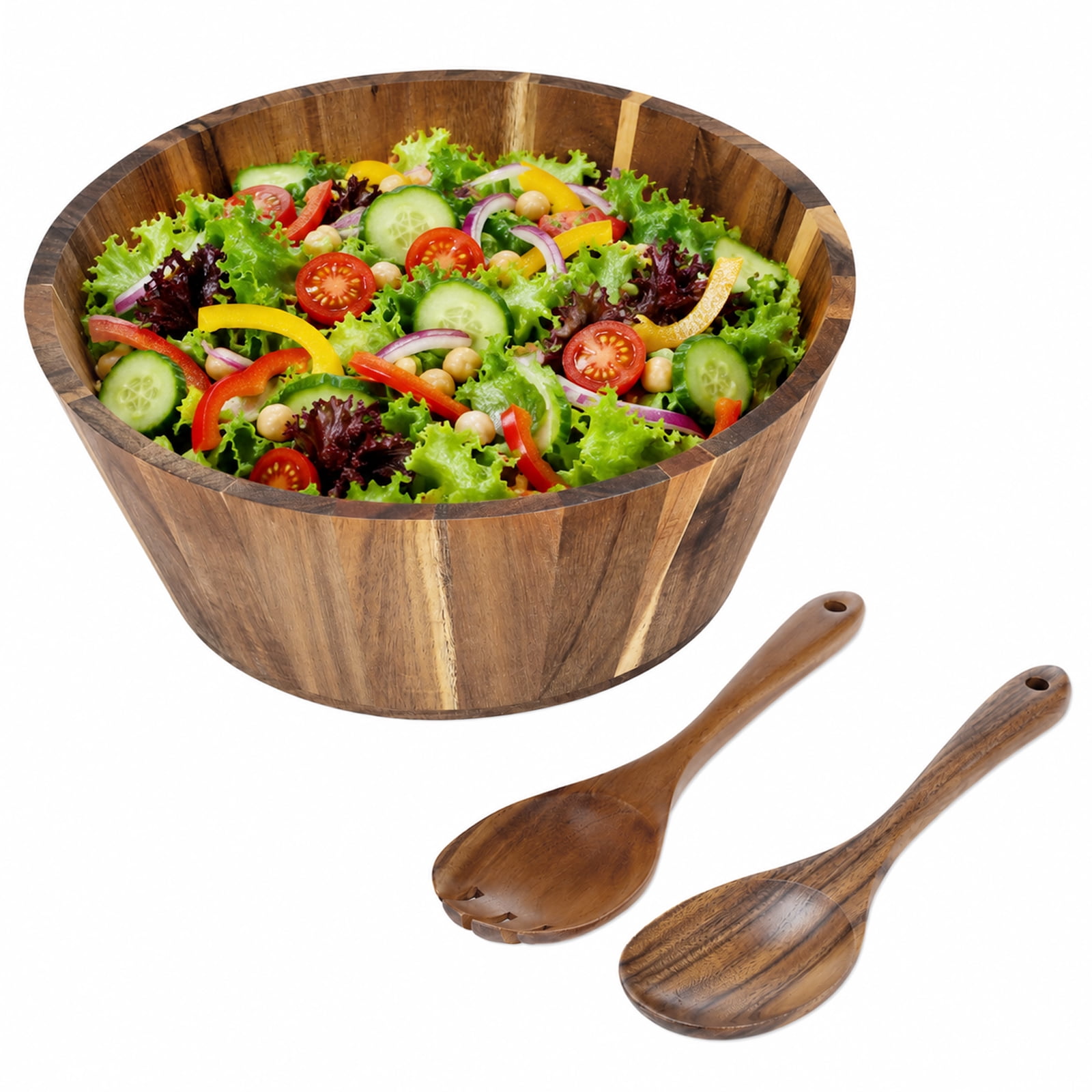 3 Pcs Acacia Wood Salad Bowl Set with Spoon & Fork, 12 x 8.7 x 4.7 in ...