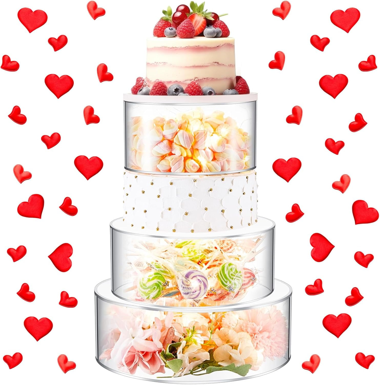 3 Pcs Acrylic Cake Stand with LED Lights 8'', 10'', 12'' Clear Fillable ...