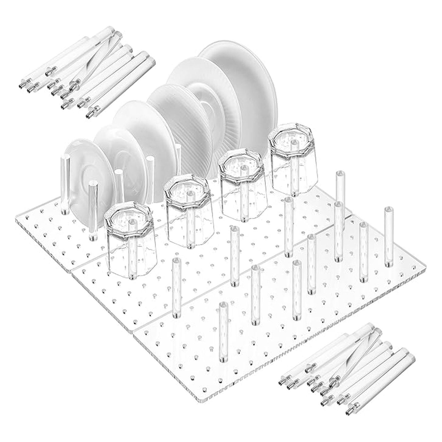 3 Pcs Acrylic Pegboard Drawer Organizer with 32 Pegs - 16 x 5.91 in ...