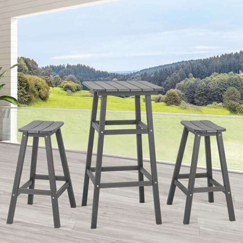 3 Pcs Adirondack Outdoor Bar Table and Chairs Set, Round Bar Height ...