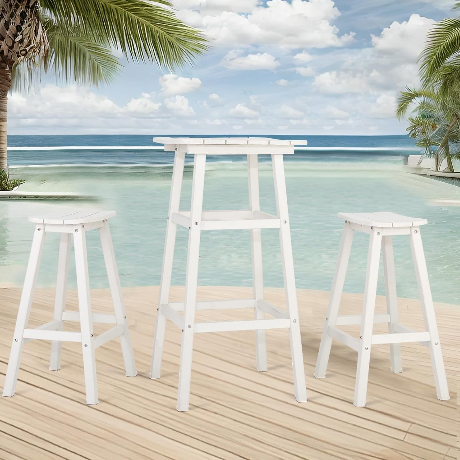 3 Pcs Adirondack Outdoor Bar Table and Chairs Set, Round Bar Height ...