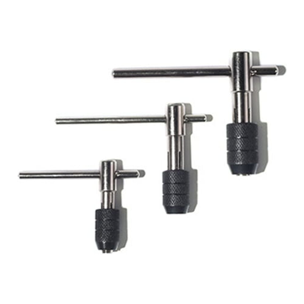 3 Pcs Adjustable T-Handle Ratcheting Tap Wrench Solid Jaw Ratchet Tap Holder Wrench -6 M5-8 M6 ...
