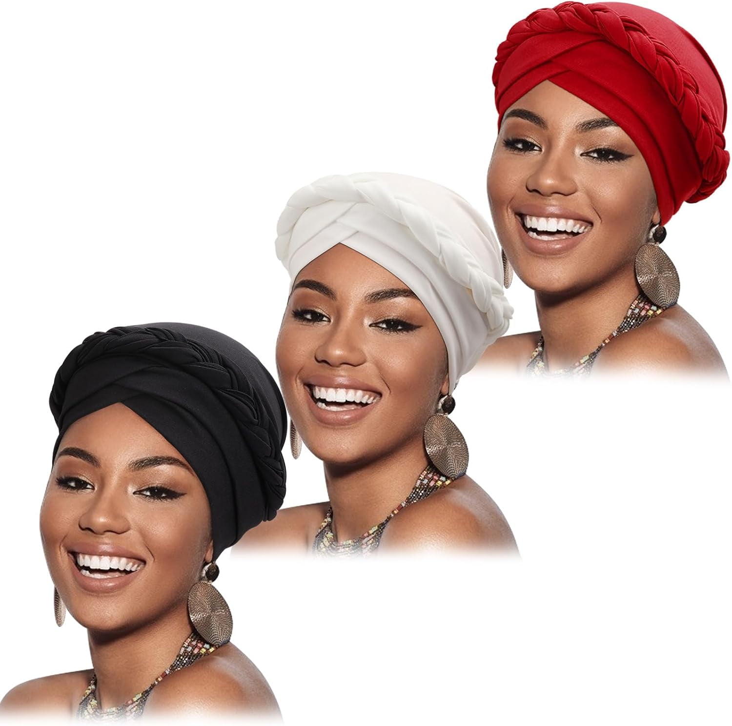 3 Pcs African Women Turban Caps Pre-Tied Twisted Turbans for Women Head ...