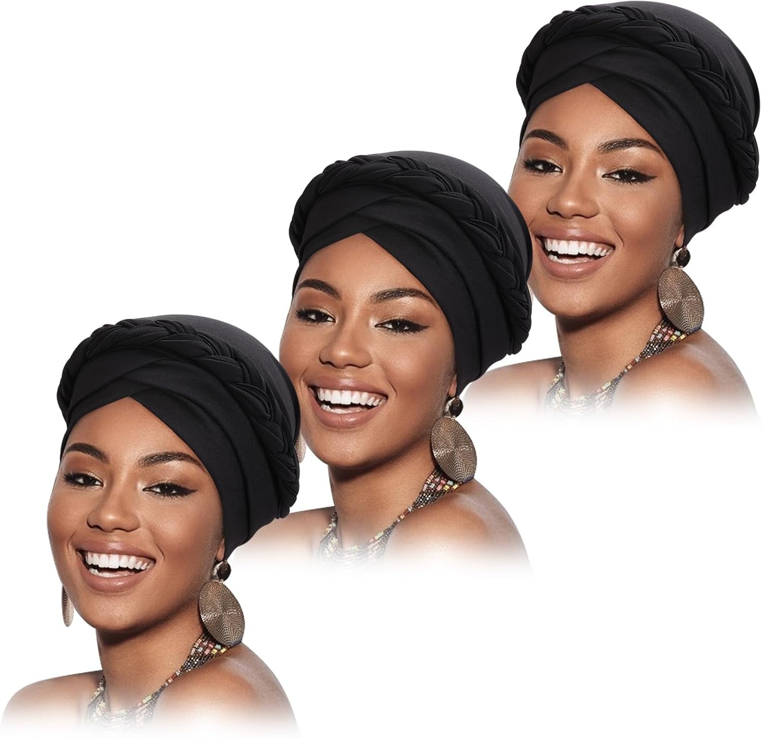 3 Pcs African Women Turban Caps Pre-Tied Twisted Turbans for Women Head ...