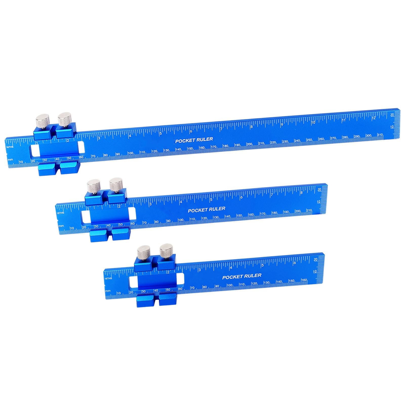 3 Pcs Aluminum Woodworking Rulers with Slide Stop Precision Pocket ...