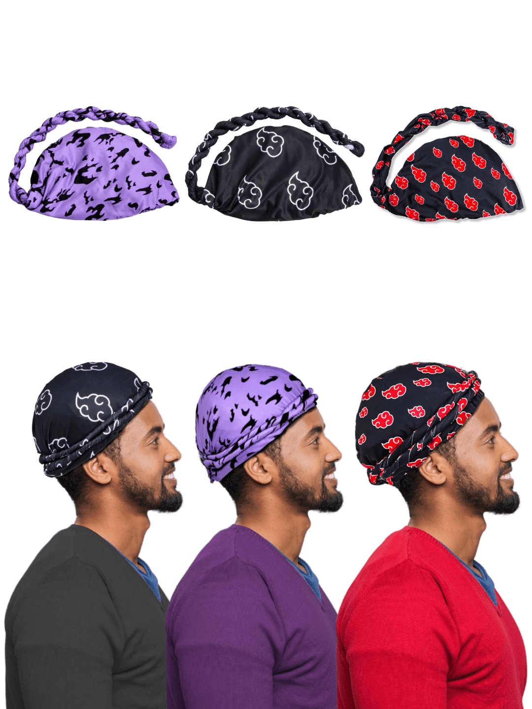 3 Pcs Anime Turban for Men - Satin Hair Wrap Head Scarf Halo Lined ...