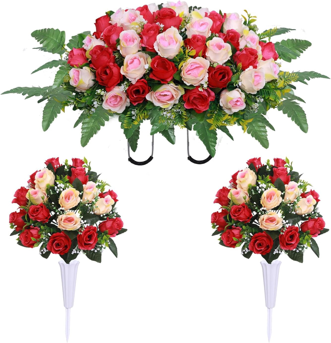 3 Pcs Artificial Cemetery Flower Saddles, Rose Headstone Flower Saddle ...